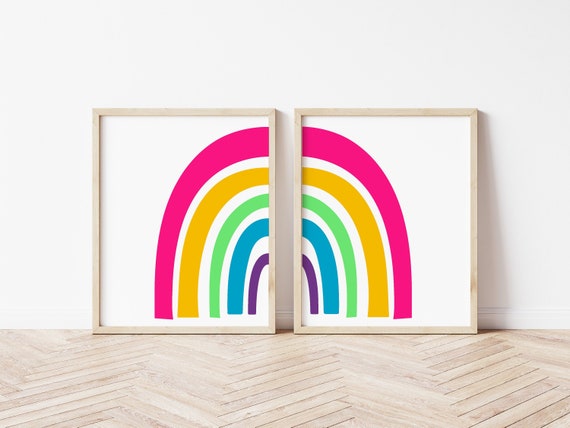 Rainbow Art Print-Set of 2 Rainbow Print-Pink Yellow Green | Etsy