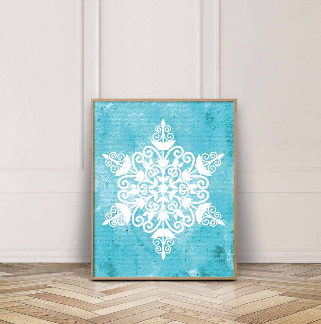 Snowflake Printable-snowflake Art Print-white Snowflake Blue Background ...