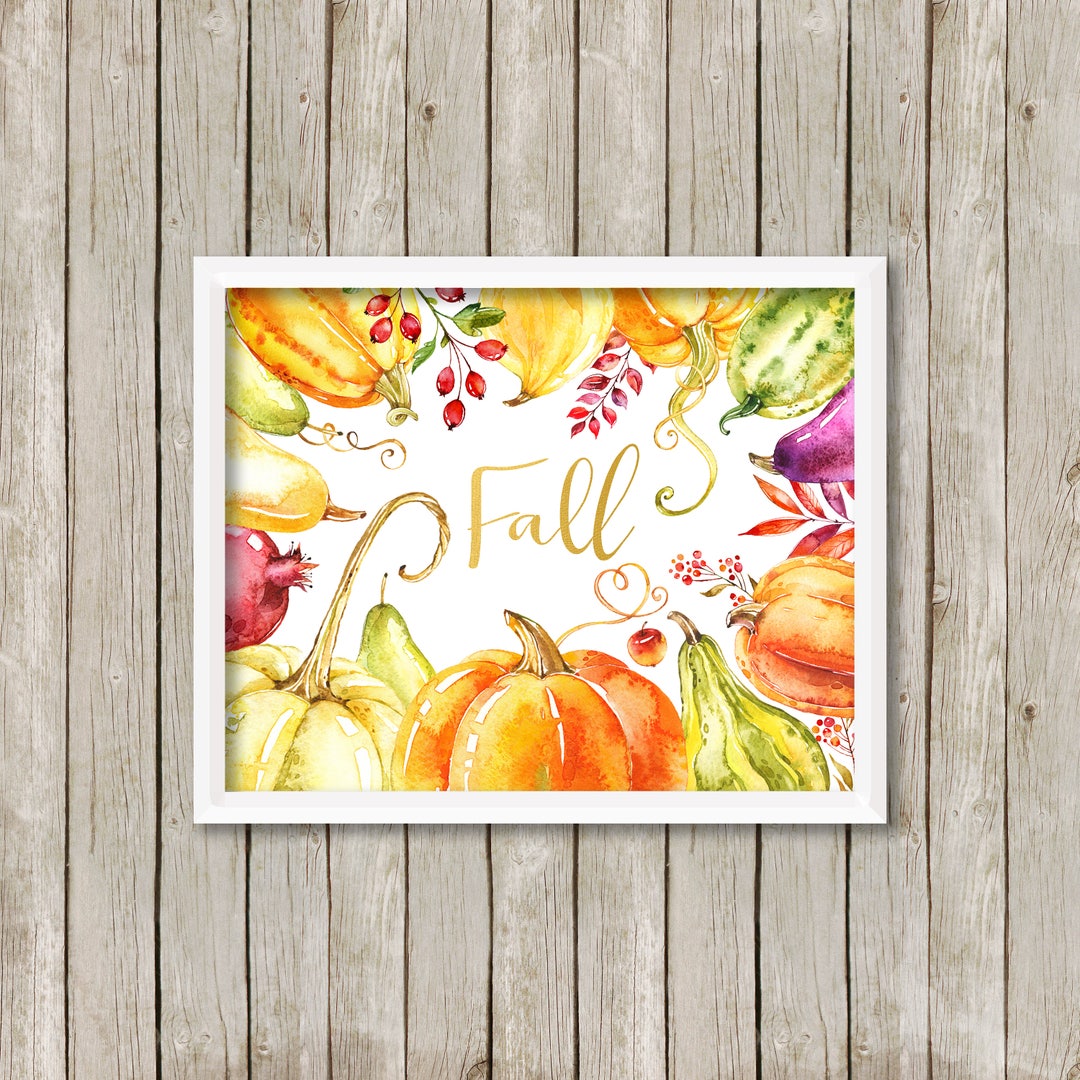 Fall Printable-pumpkins and Gourds Print-fall Pumpkins Print-watercolor ...
