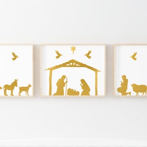 Nativity Scene Set of 3 Prints Gold-nativity Printable-nativity ...