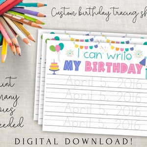 Custom Birthday Tracing Sheet-handwriting Practice Sheet-custom ...