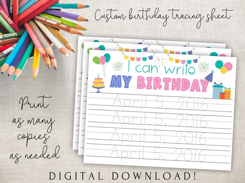 Custom Birthday Tracing Sheet-handwriting Practice - Etsy