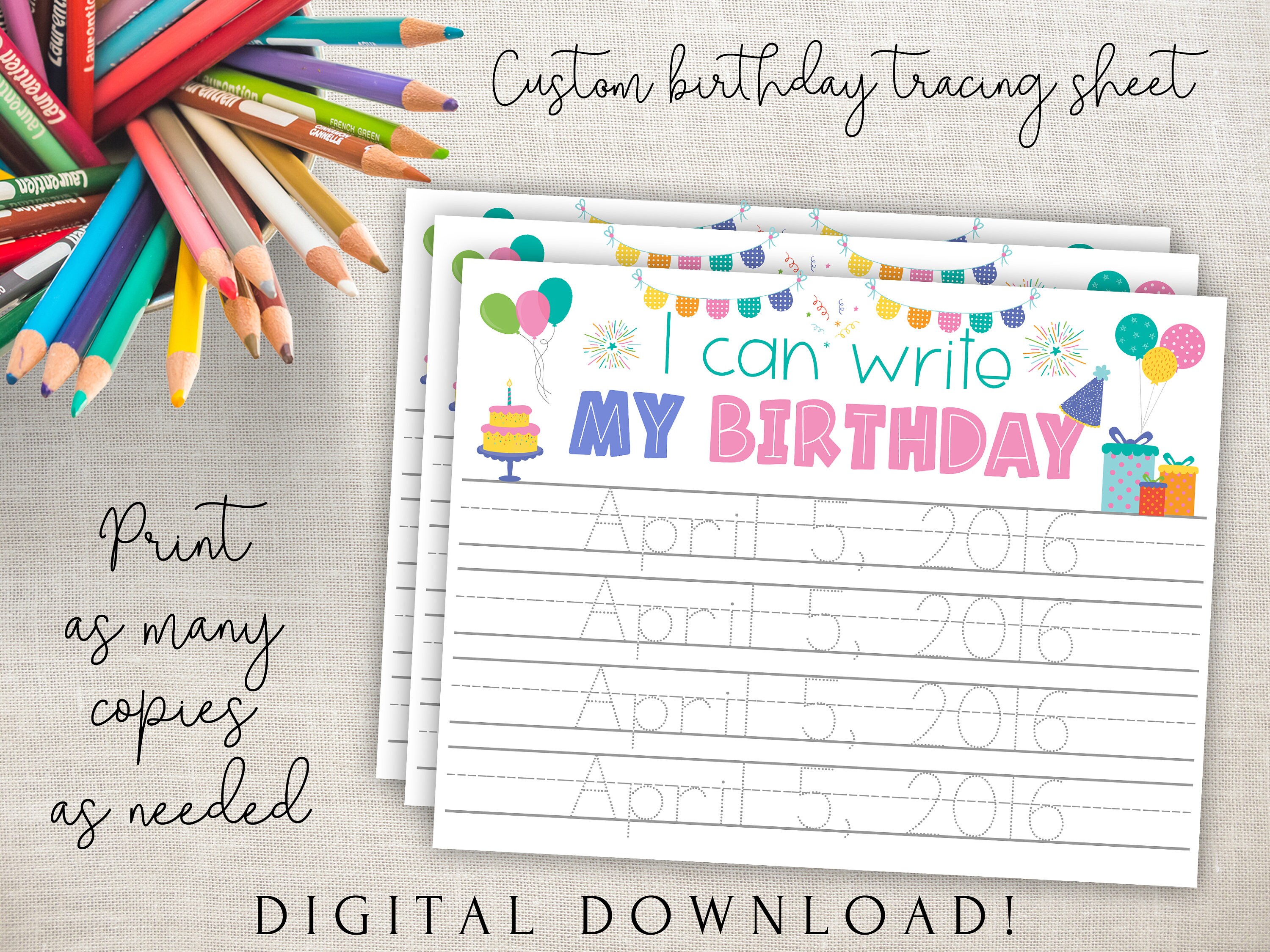 Custom Birthday Tracing Sheet-handwriting Practice - Etsy