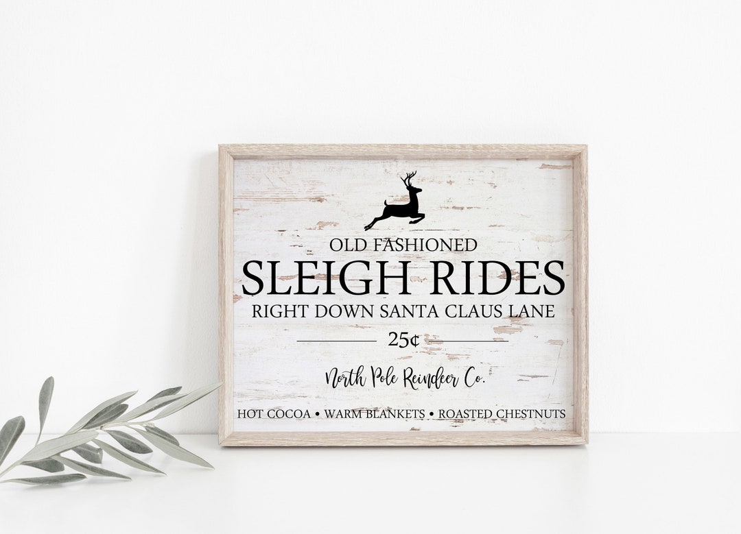 Sleigh Rides Printable-reindeer Sleigh Rides Sign-old Fashioned Sleigh ...
