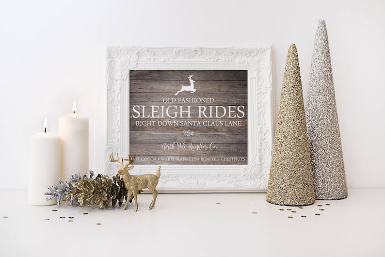 Sleigh Rides Printable-reindeer Sleigh Rides Sign-old | Etsy