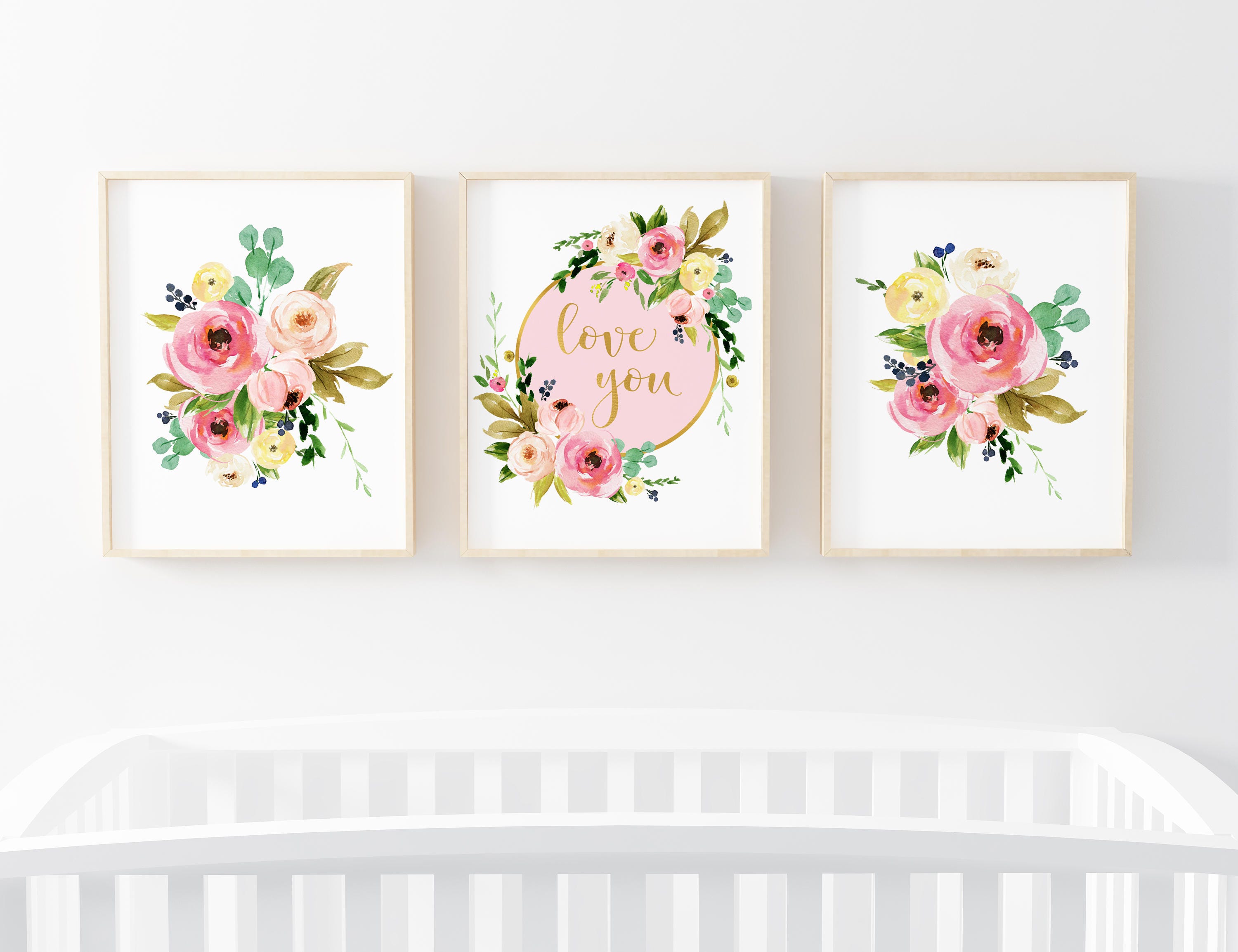Girl Nursery Prints-set of 3 Prints-love You Print-floral | Etsy