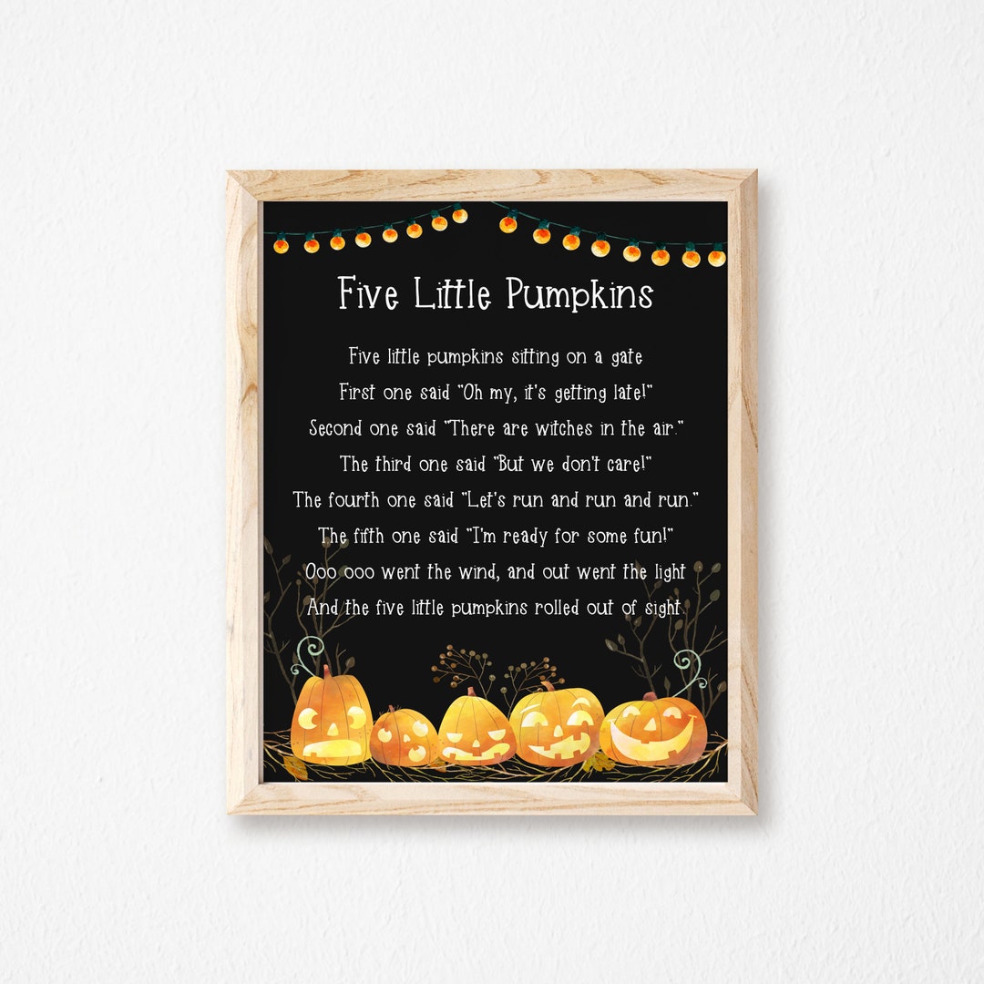 Five Little Pumpkins-five Little Pumpkins Sign-preschool Halloween Sign ...