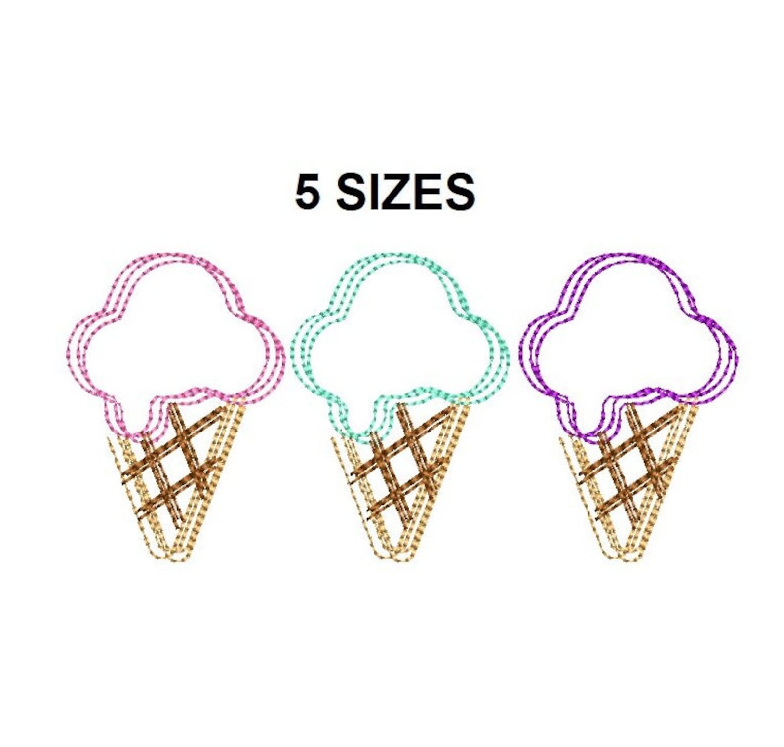 Ice Cream Scribble Stitch Embroidery Design. Ice Cream Trio - Etsy
