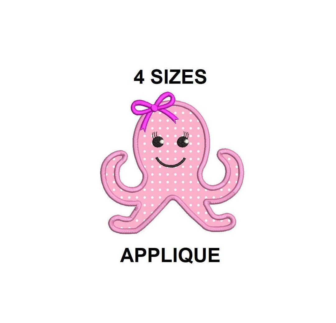 Girl Octopus Applique Embroidery Design. Octopus Mini Embroidery Design ...