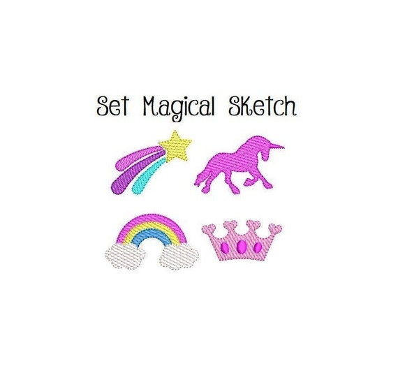 Set Magical Sketch Embroidery Design. Rainbow Embroidery | Etsy