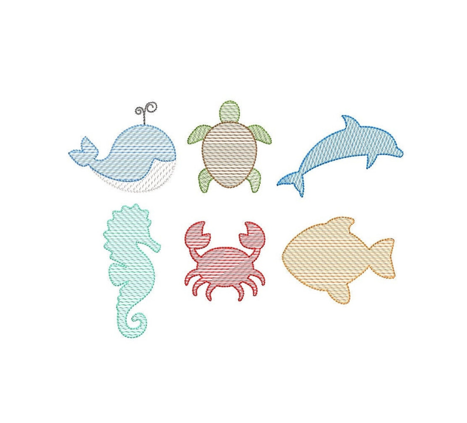 Sea Creatures Sketch Set Embroidery Design. Sea Creatures Sketch ...
