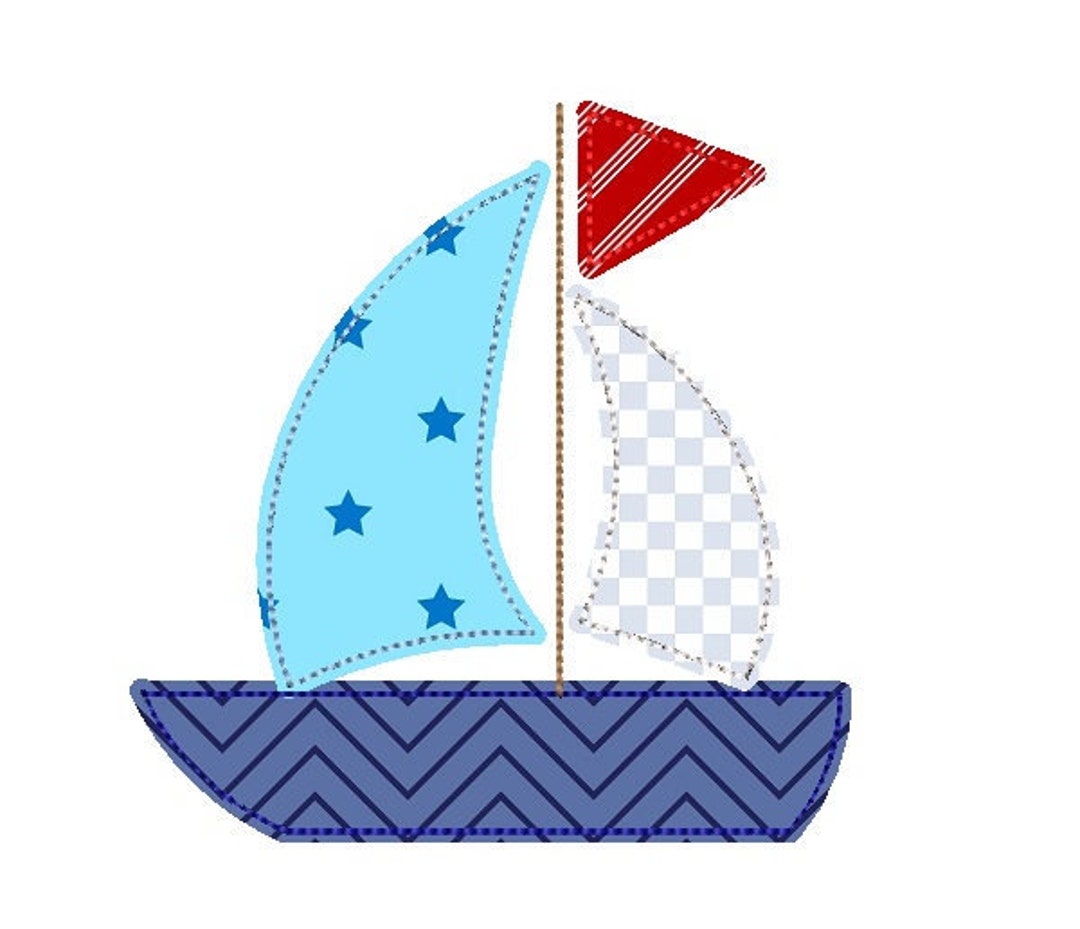 Boat Bean Stitch Applique Embroidery Design. Boat Applique Design. Boat ...