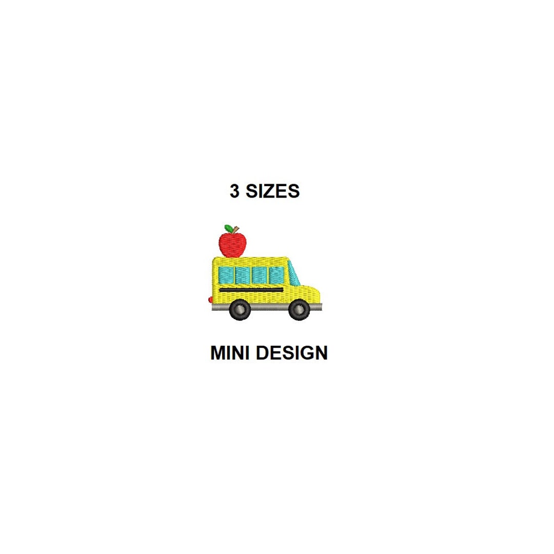 School Bus With Apple Embroidery Design. School Bus Filled Stitch. Mini ...