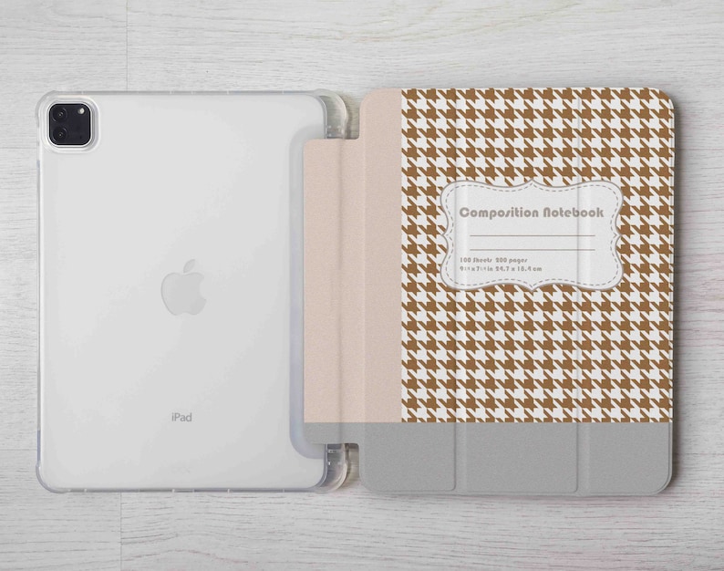 Custom Name iPad Case: Houndstooth Flip Cover With Pencil Holder - Etsy
