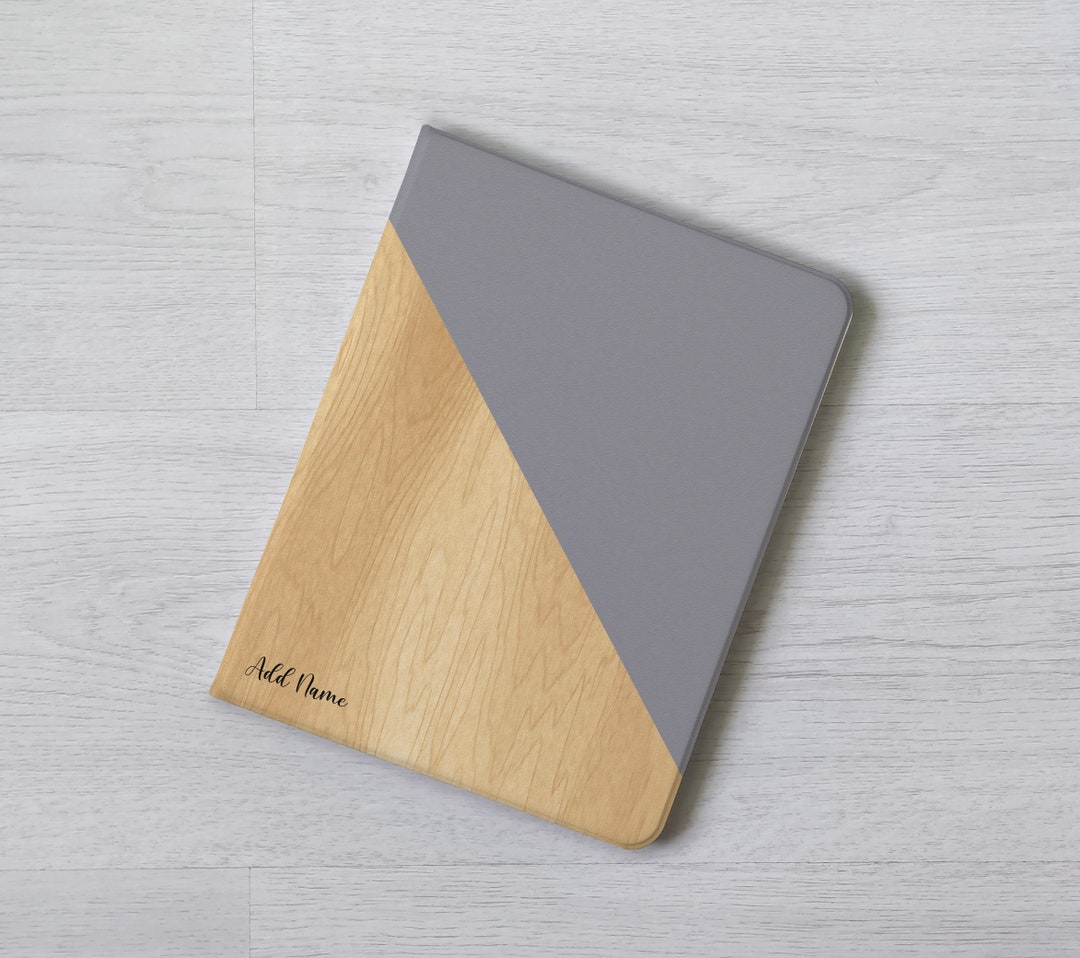 Personalized Name Wood Grey iPad Case Cover Apple Pencil Flip Case for ...