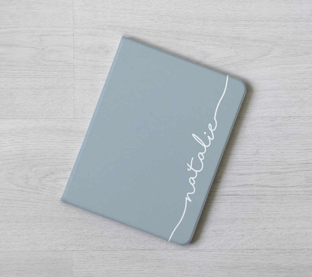 Personalized Name Blue Gray Calligraphy iPad Case Cover for iPad 10.2 ...