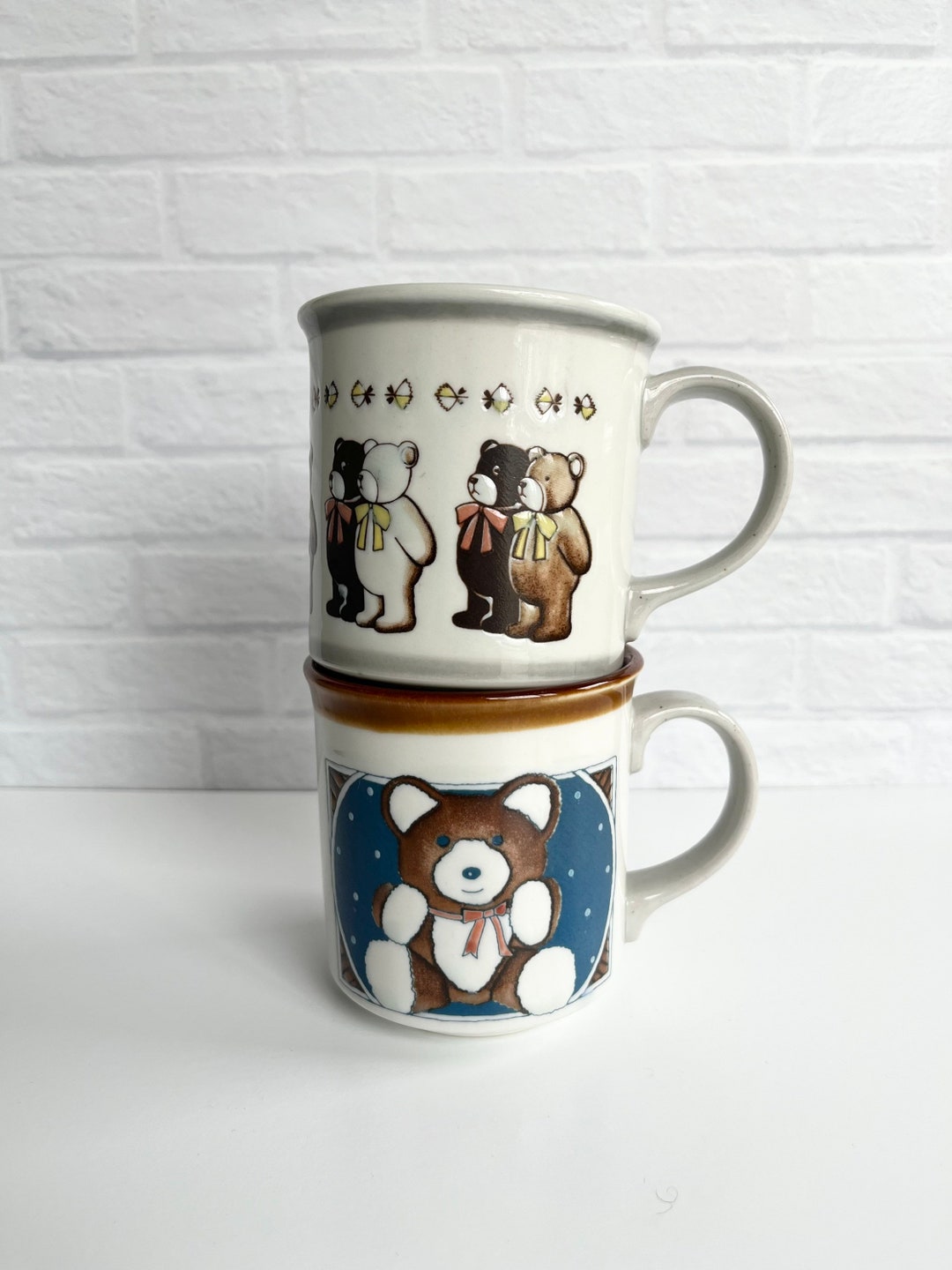 Vintage Teddy Bear Mugs, Cottage Core Mug, Teddy Bear Mug Set, Embossed ...