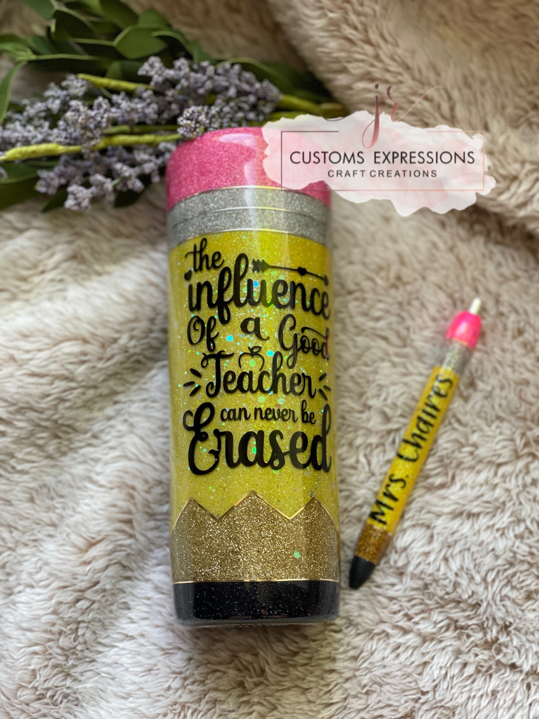 Teacher Gift Glittered Epoxy Pencil Tumbler Pencil Glittered Pen Autism ...