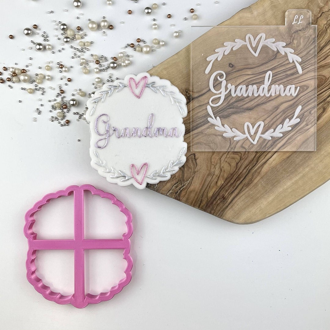 Grandma With Heart and Vine Border Cookie Cutter and Embosser, Happy ...
