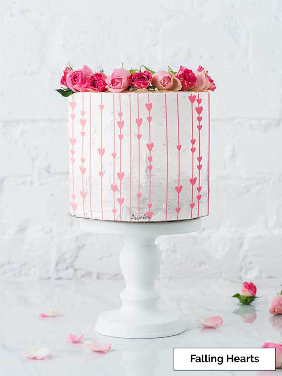 Falling Hearts Cake Stencil - Full Size Design, Buttercream Stencil ...