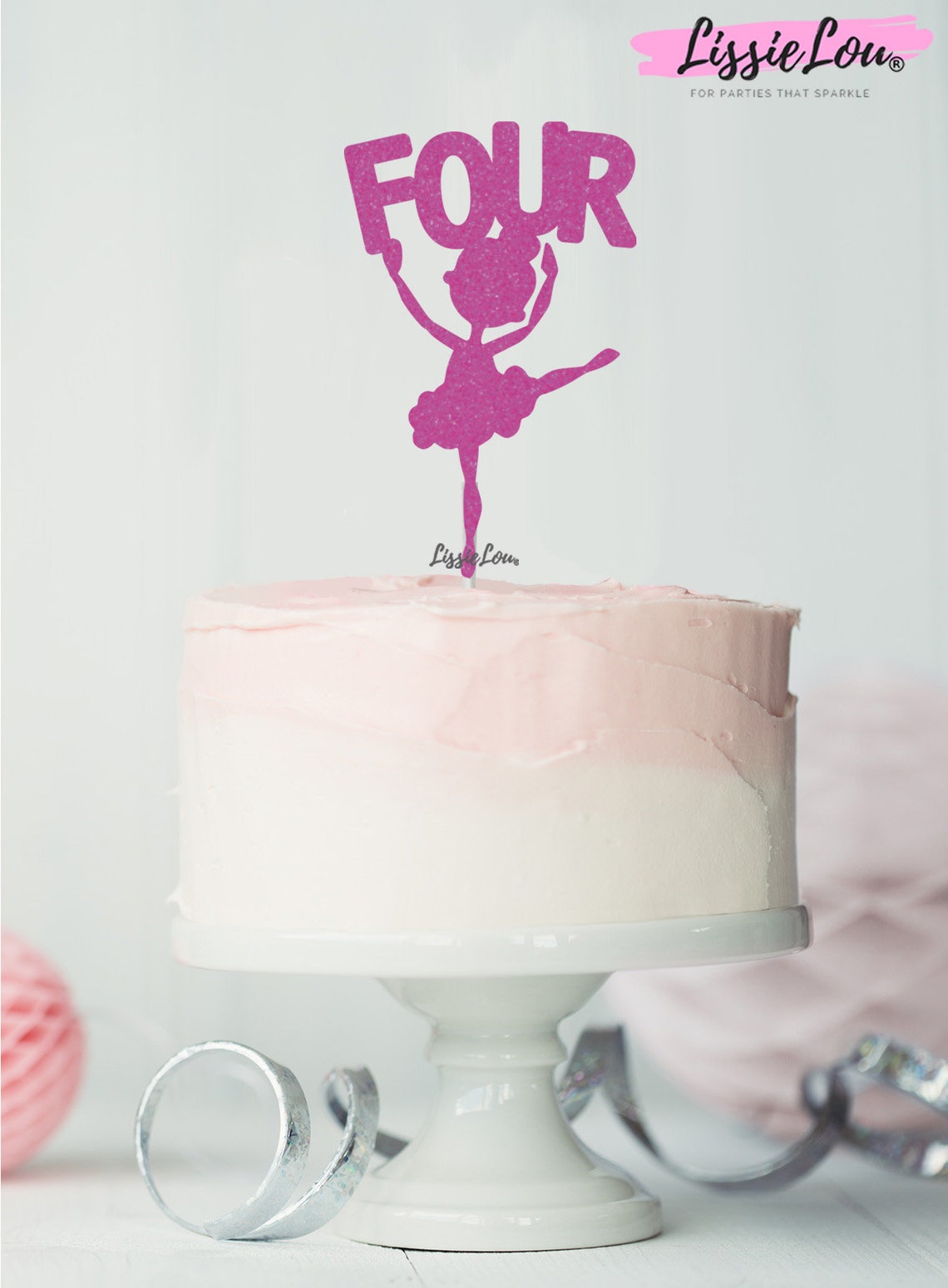 Ballerina Four 4th Birthday Cake Topper Glitter Card - Etsy