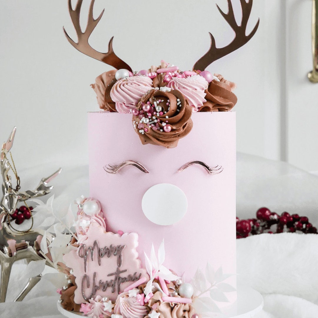 Modern Rudolf Antler Set Christmas Cake Topper Rose Gold, Premium 3mm ...