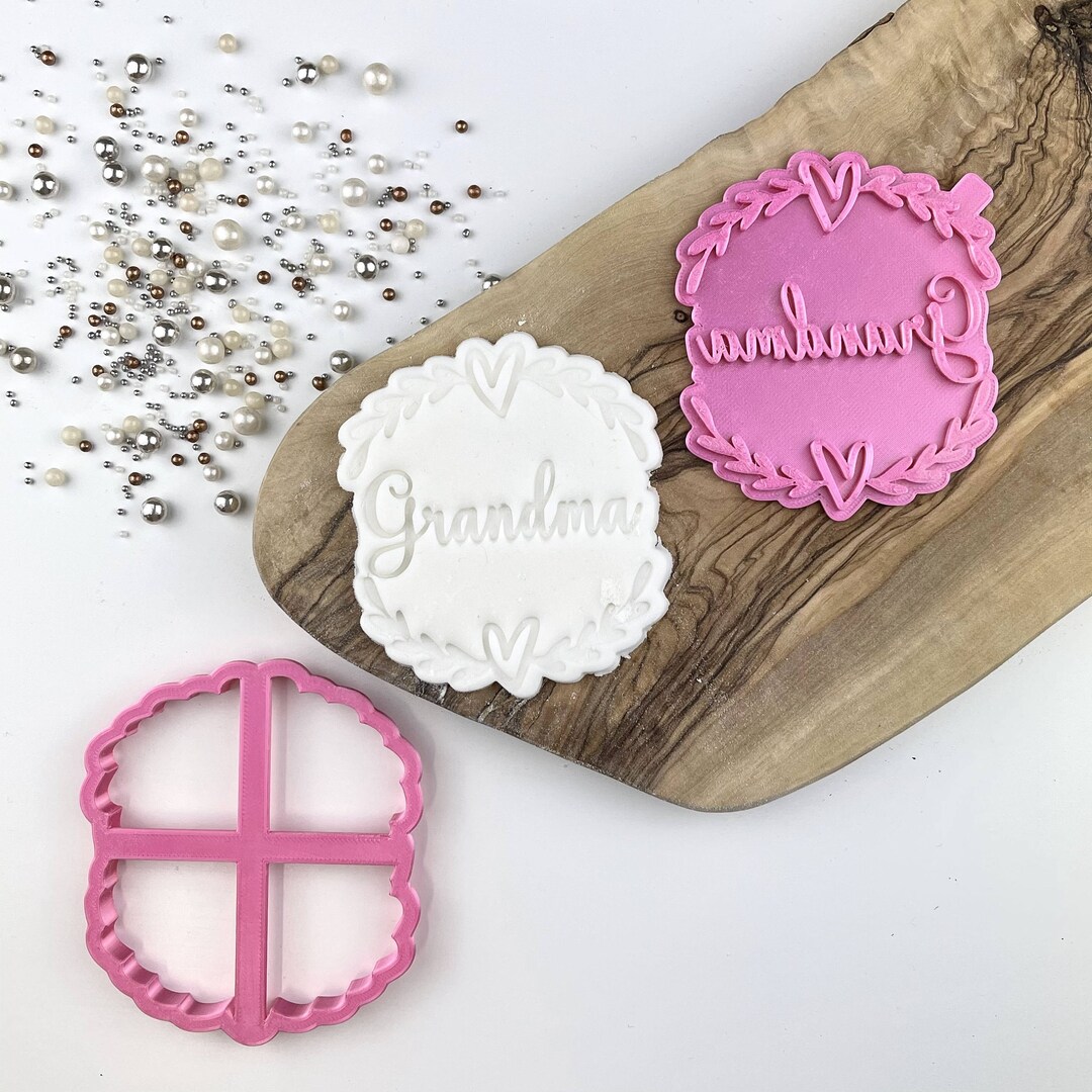 Grandma With Heart and Vine Border Cookie Cutter and Stamp, Happy ...