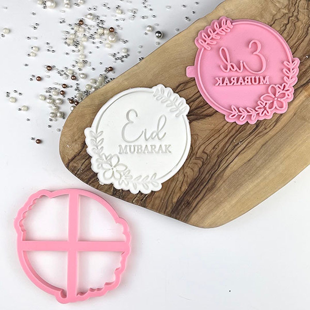 Eid Mubarak in Floral Circle Cookie Cutter and Stamp, Eid Cookie Cutter, Eid Embosser, Religious ...