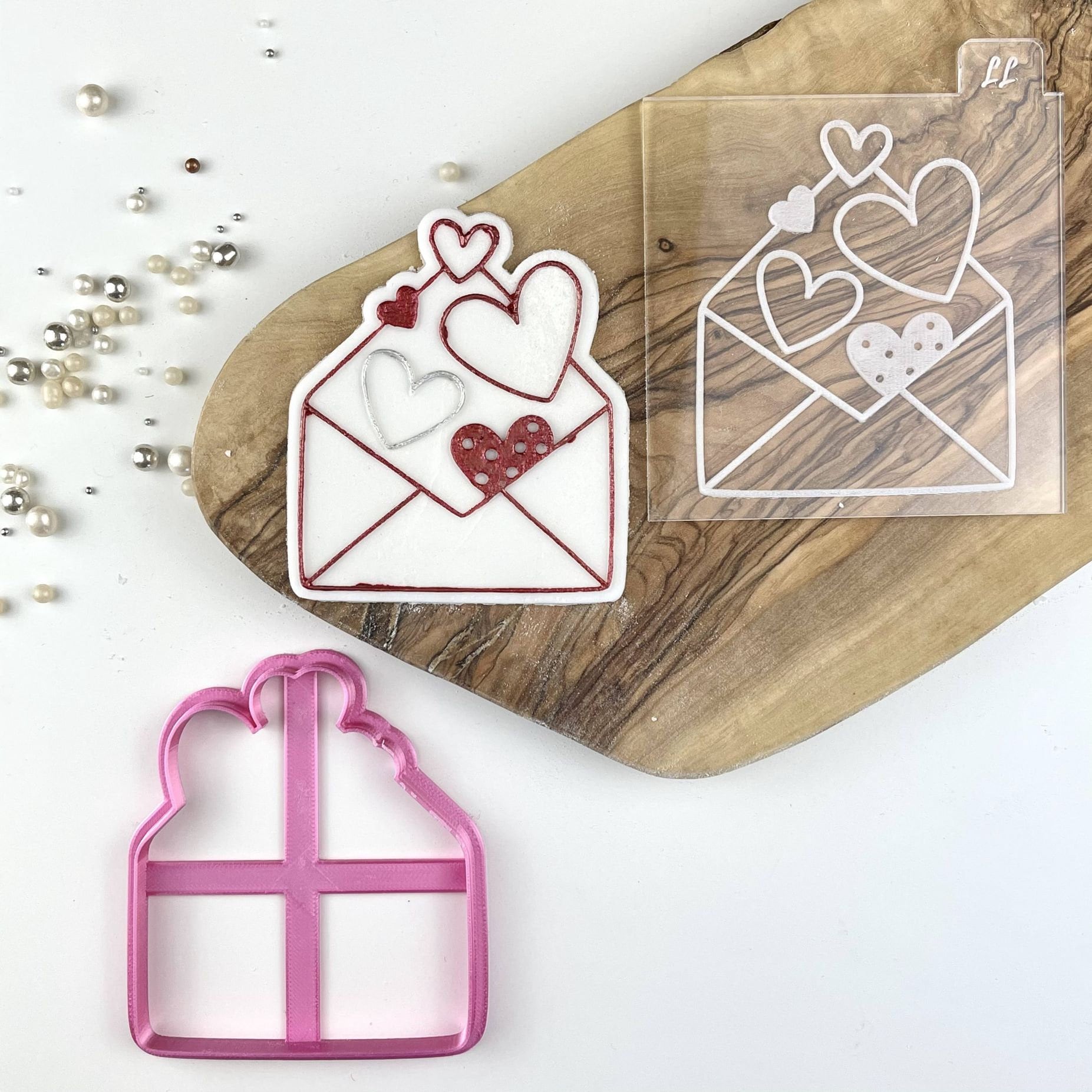 Envelope of Hearts Cookie Cutter and Embosser, Valentines Cookie Cutter ...