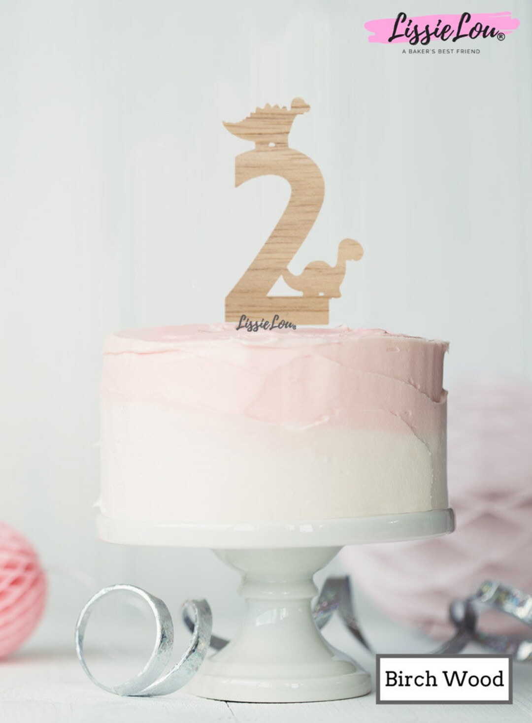 Number Two Dinosaur Fun Cake Topper Premium Eco Friendly 3mm Birch Wood ...