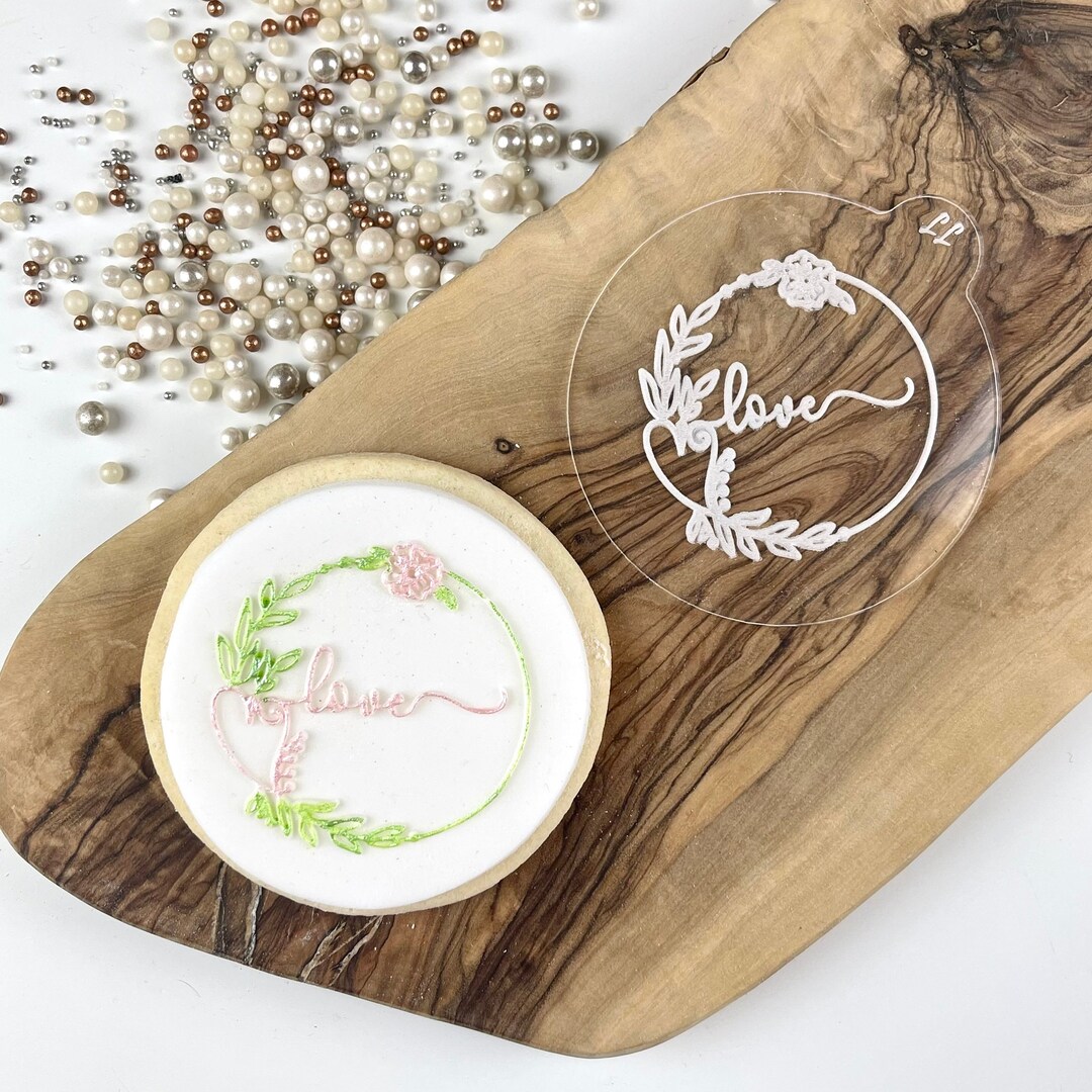 Love in Floral Circle in Verity Font Cookie Embosser, Valentines Cookie ...