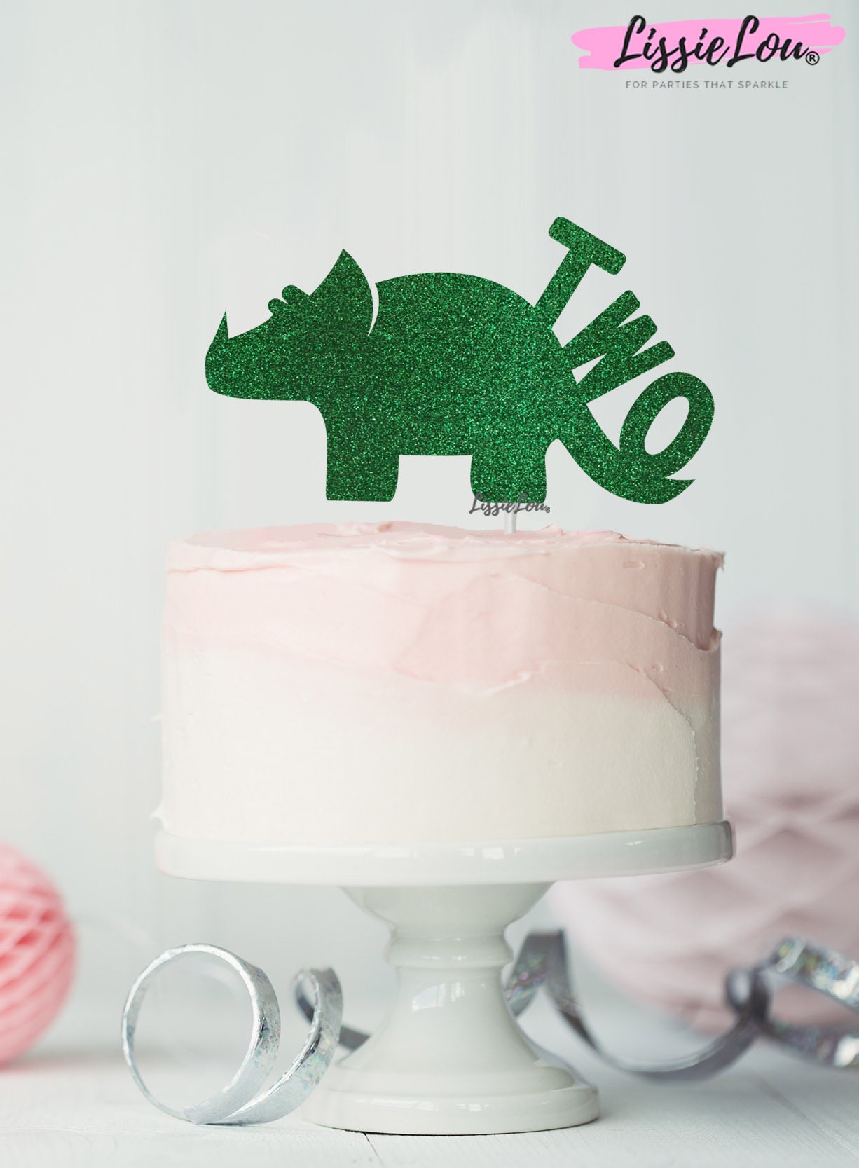 Dinosaur Two 2nd Birthday Cake Topper Glitter Card - Etsy