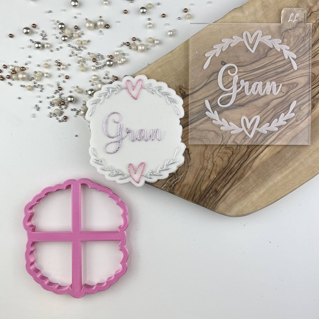 Gran With Heart and Vine Border Cookie Cutter and Embosser, Happy ...