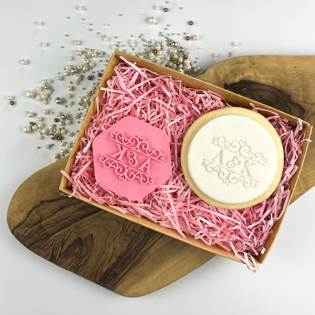Custom Initials Heart and Swirls Border Wedding Cookie Stamp, Icing ...