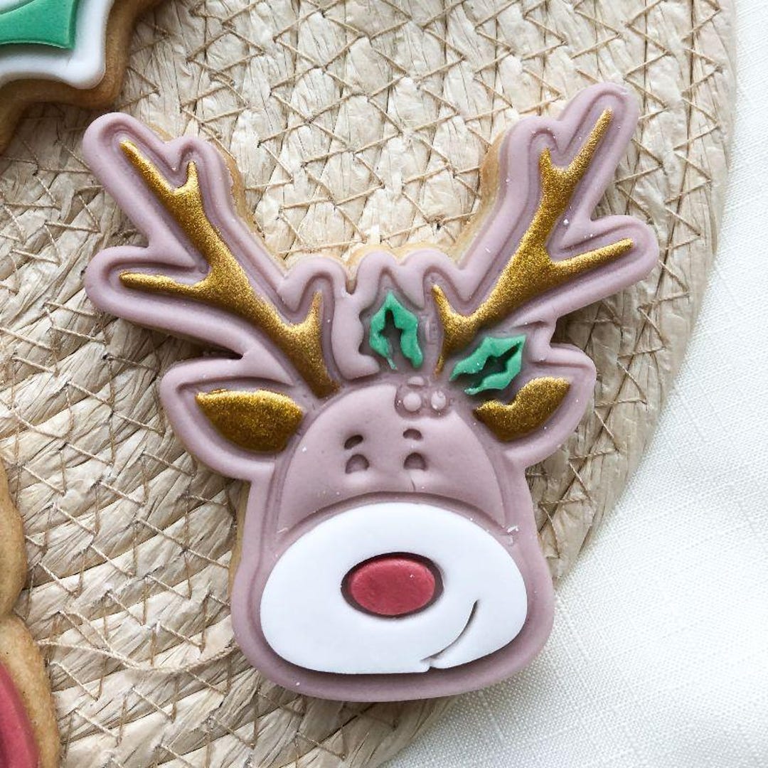 Rudolf Face Cookie Cutter and Stamp | Christmas Fondant Stamp | Holiday ...