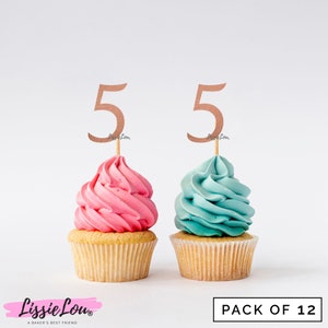 Number 5 Cupcake Toppers Pack of 12 in Pretty Glitter Card - Etsy
