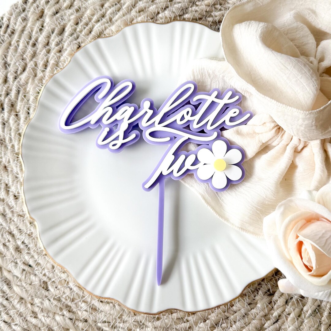 Daisy 2nd Birthday Cake Topper | Personalised Floral Double Layer Name ...