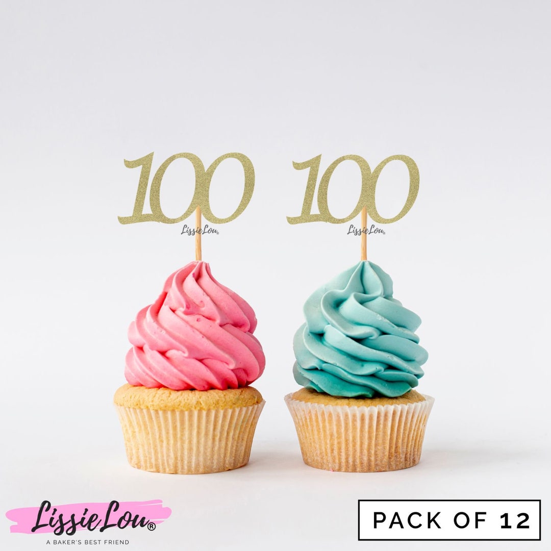 Number 100 Cupcake Toppers Pack of 12 in Pretty Glitter Card - Etsy