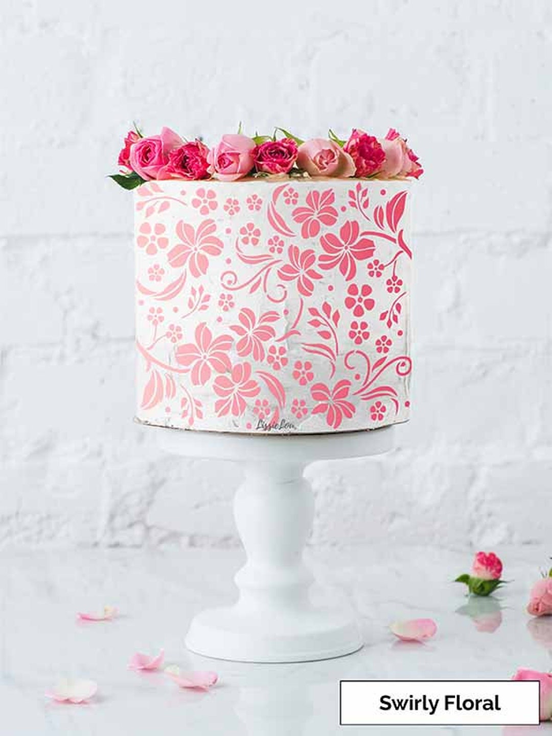 Swirly Floral Cake Stencil - Full Size Design, Buttercream Stencil ...