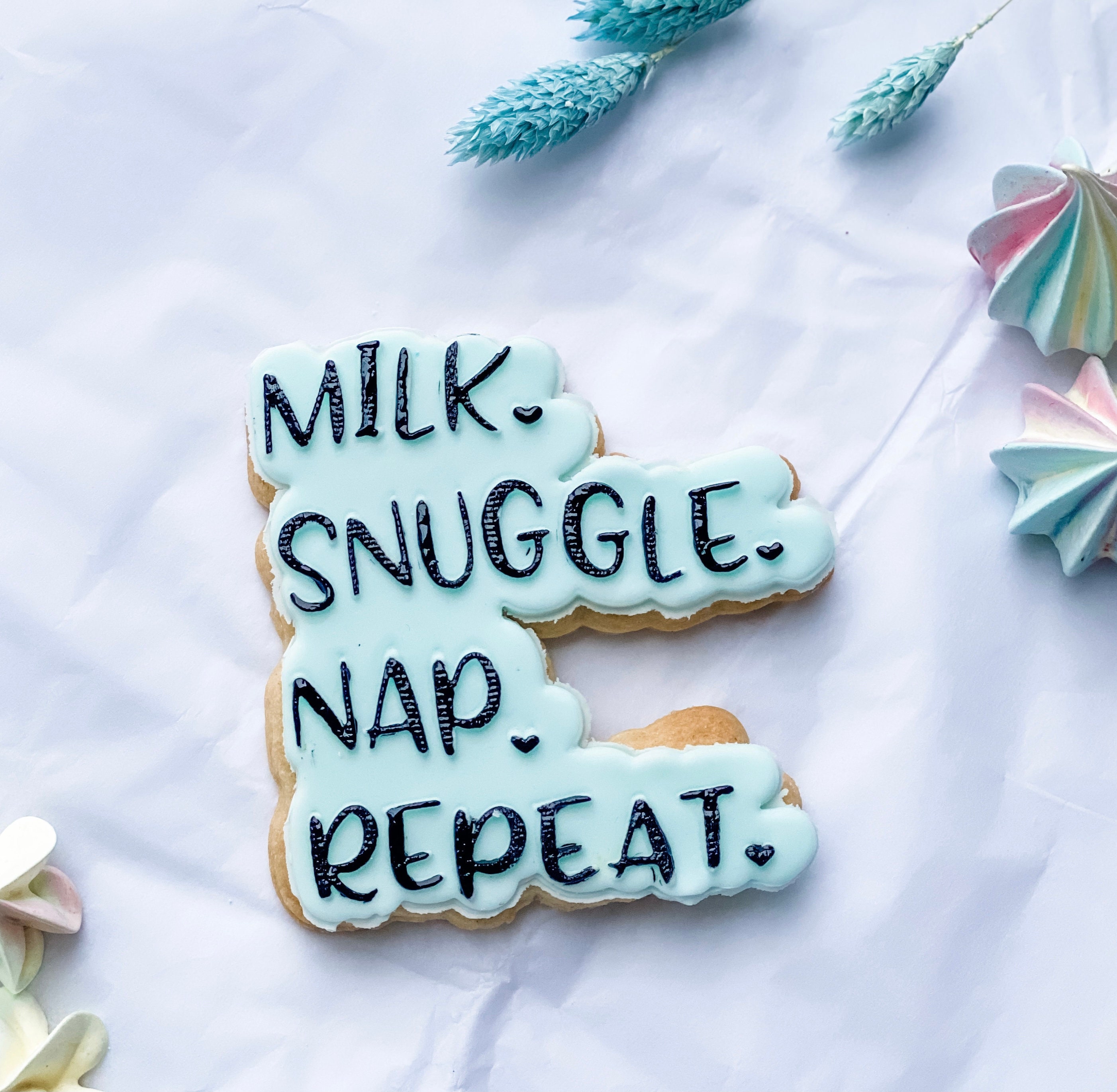 Milk Snuggle Nap Repeat Cookie Cutter and Embosser, Baby Shower Cookie ...