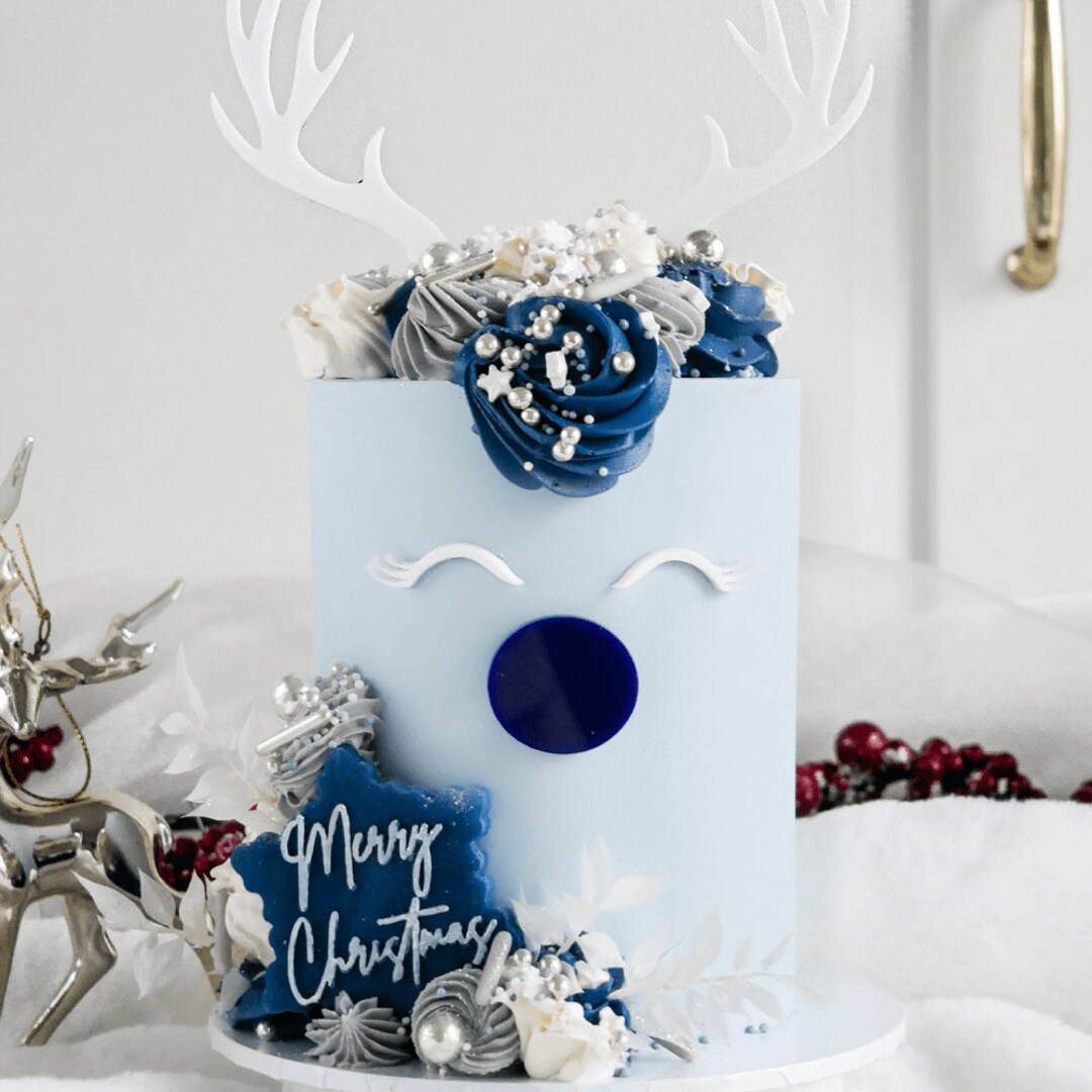 Modern Rudolf Antler Set Christmas Cake Topper Navy, Premium 3mm ...