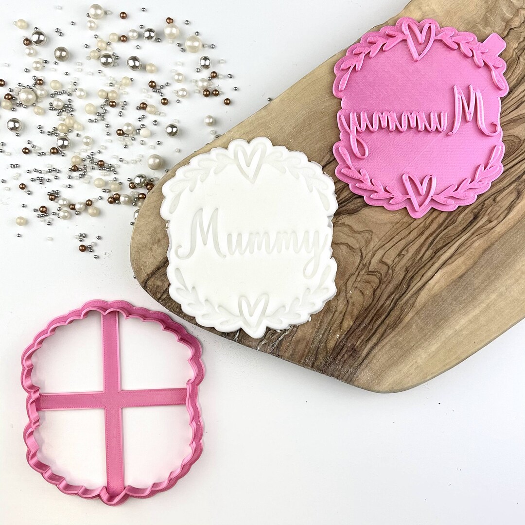 Mummy With Heart and Vine Border Cookie Cutter and Stamp, Happy Mother ...