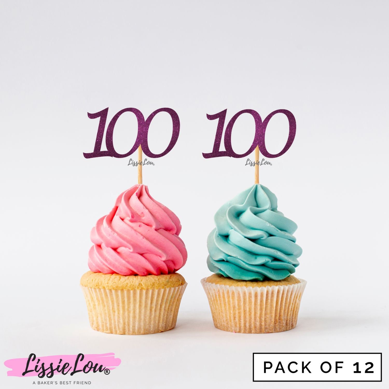 Number 100 Cupcake Toppers Pack of 12 in Pretty Glitter Card | Etsy