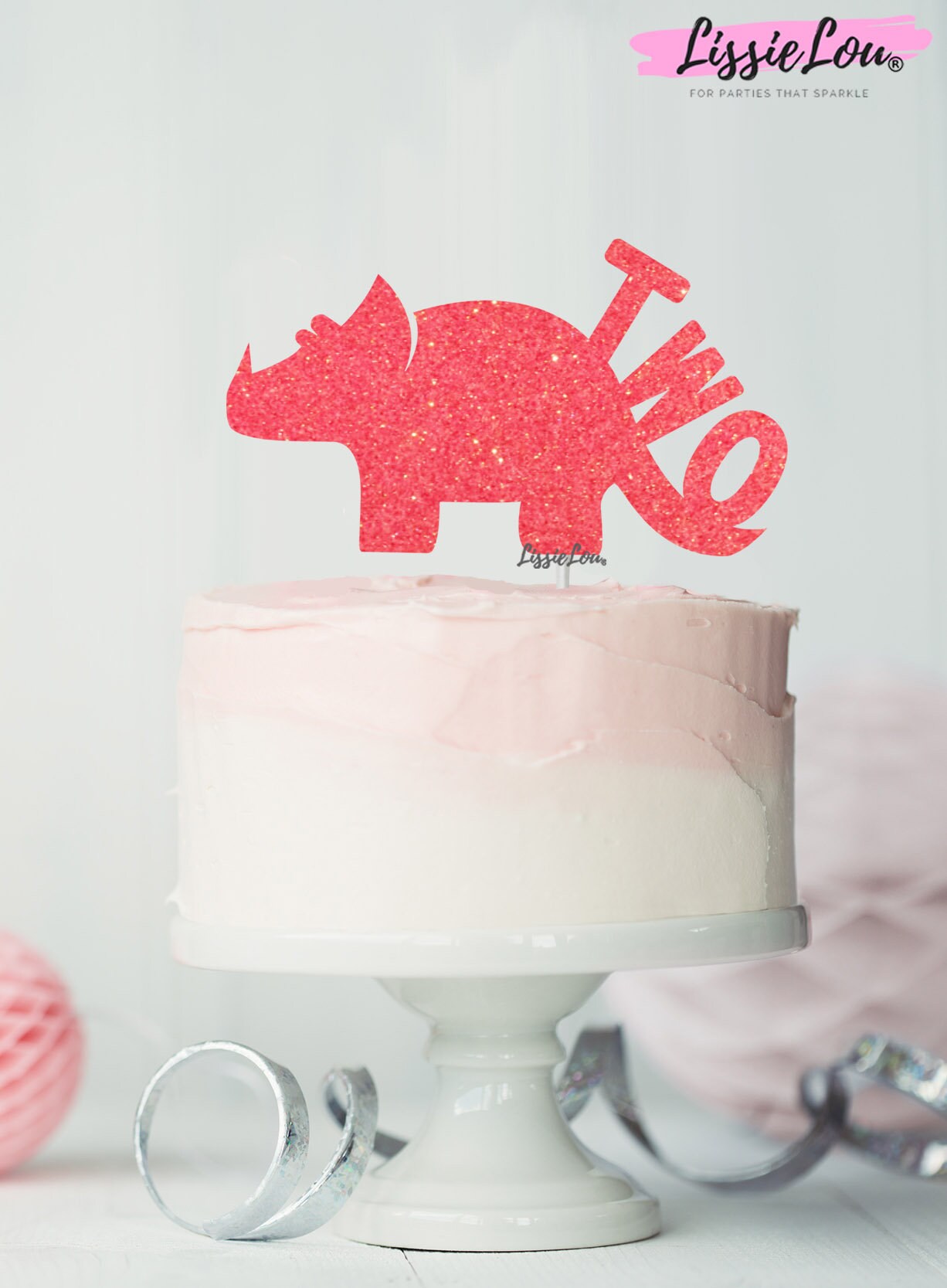 Dinosaur Two 2nd Birthday Cake Topper Glitter Card | Etsy