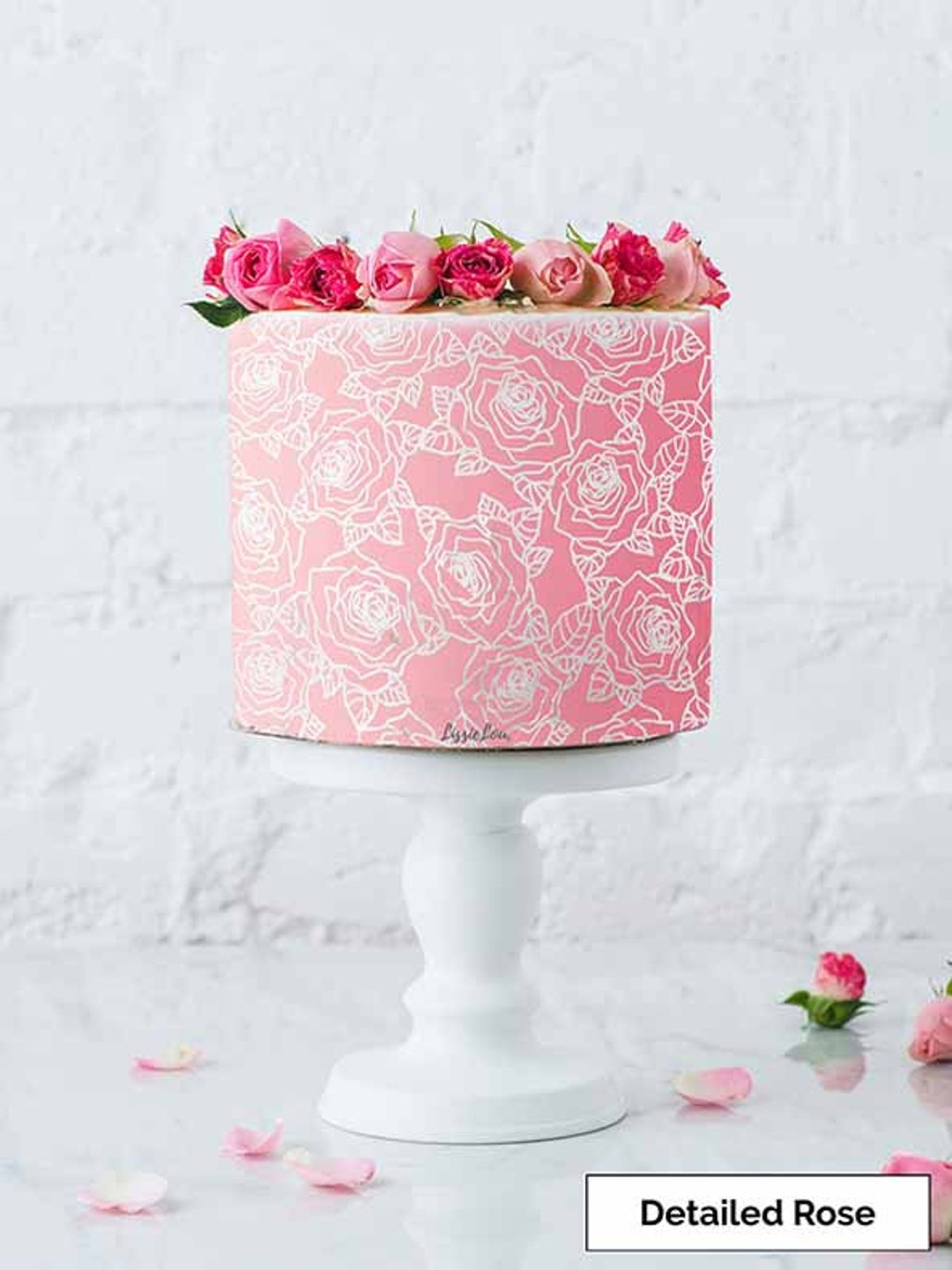 Detailed Rose Cake Stencil - Full Size Design, Buttercream Stencil ...
