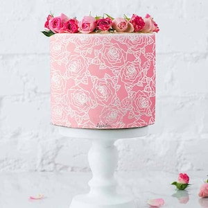 Detailed Rose Cake Stencil - Full Size Design, Buttercream Stencil ...