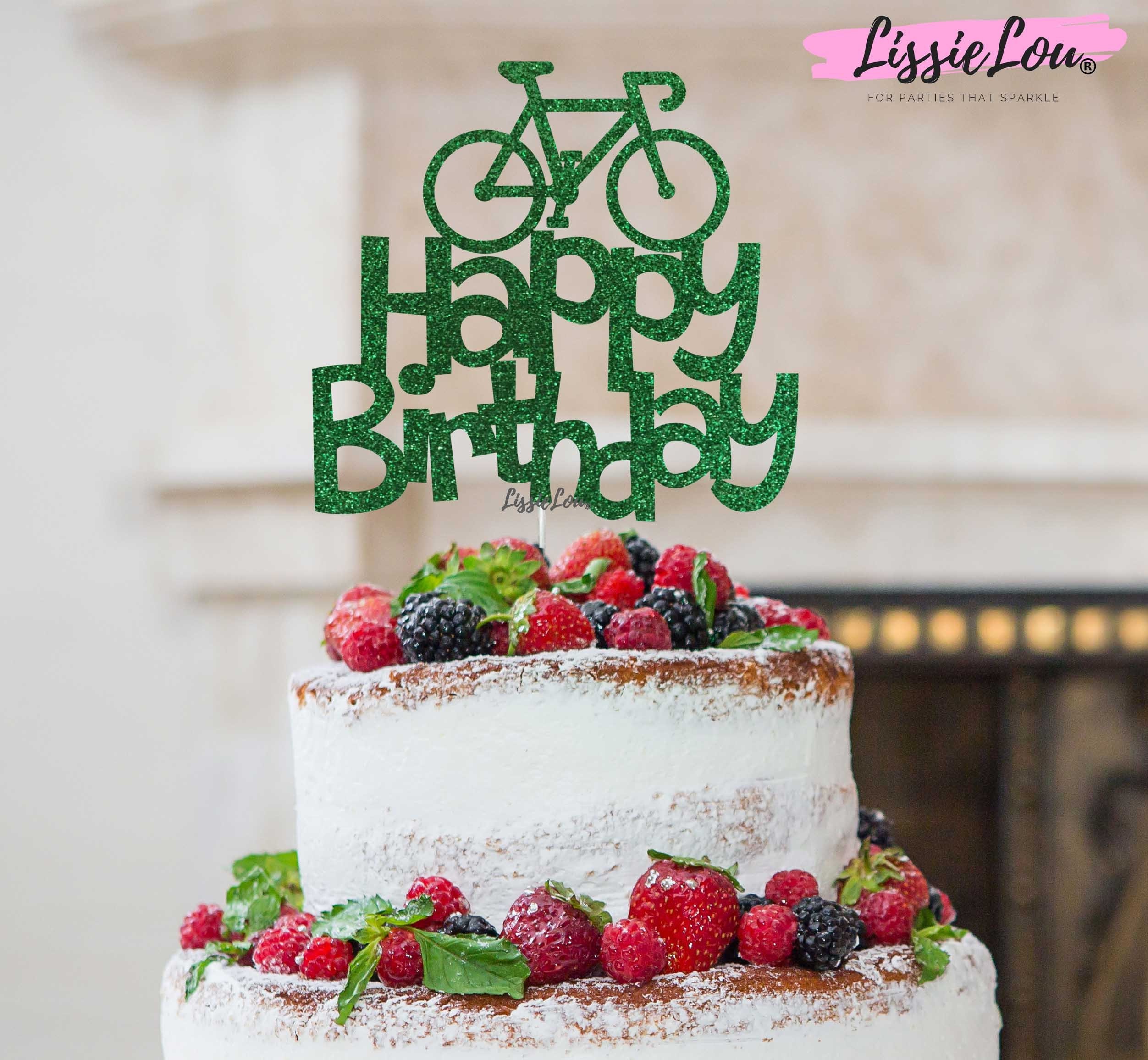 Happy Birthday Bicycle Cake Topper Glitter Card | Etsy