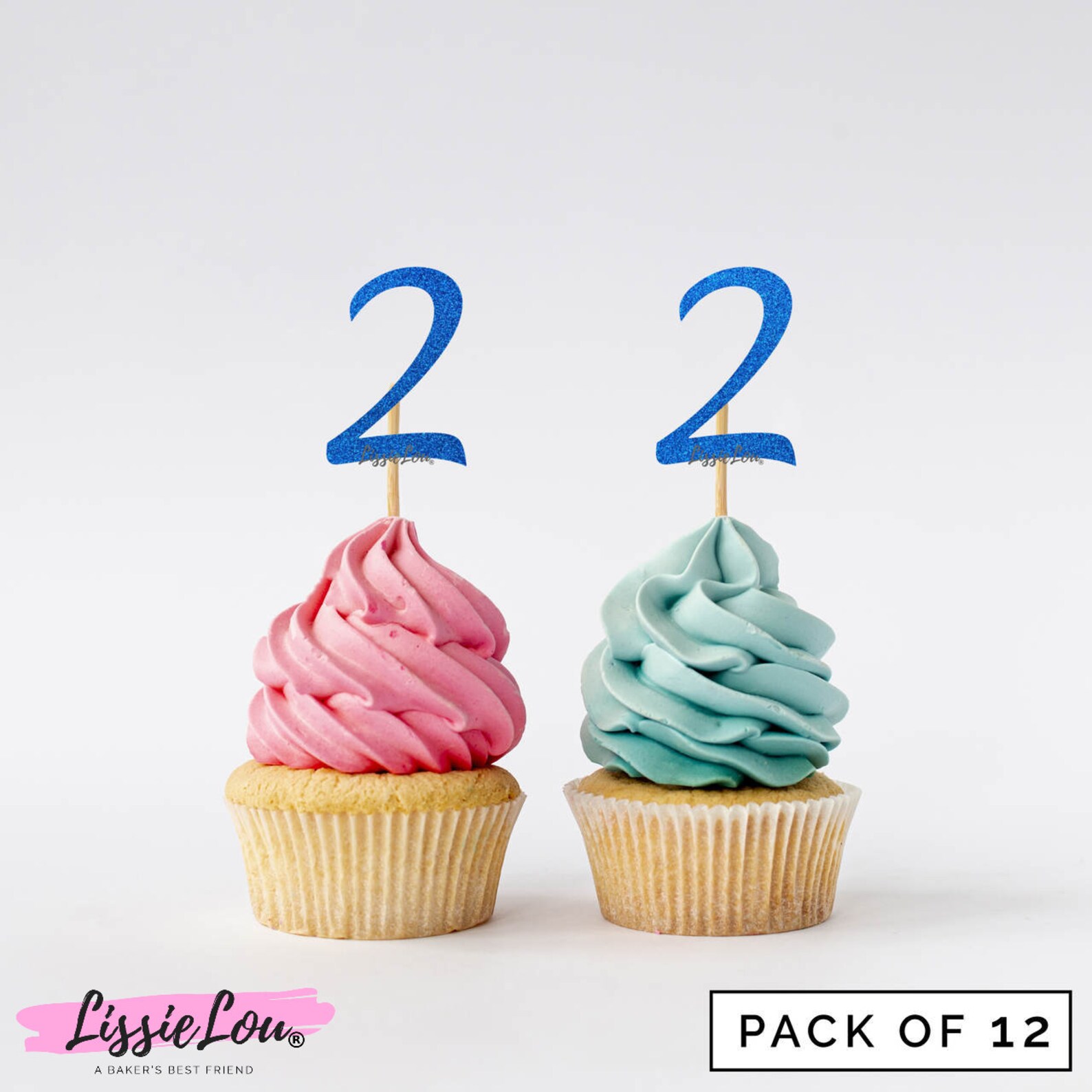 Number 2 Cupcake Toppers Pack of 12 in Pretty Glitter Card - Etsy