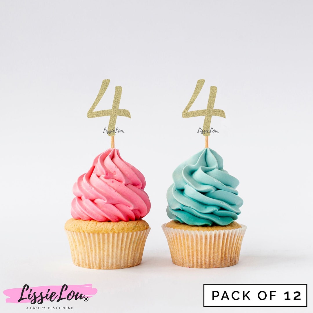 Number 4 Cupcake Toppers Pack of 12 in Pretty Glitter Card - Etsy