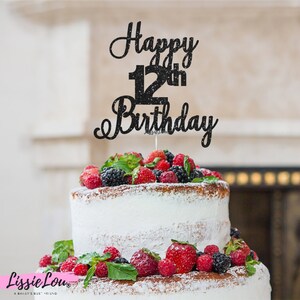 Happy 12th Birthday Pretty Cake Topper Glitter Card - Etsy